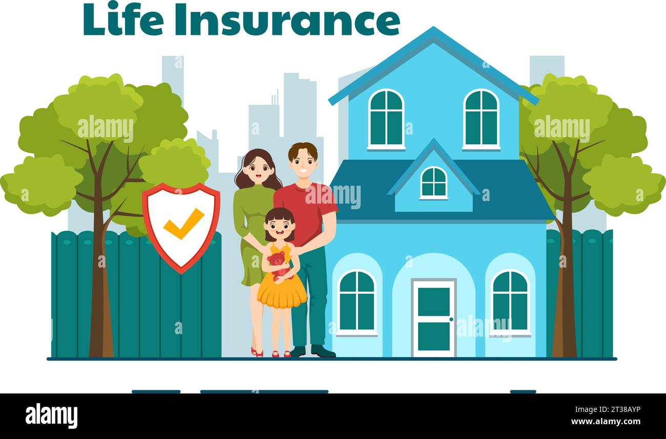 Life Insurance Vector Illustration with Check Marks, Shield and ...