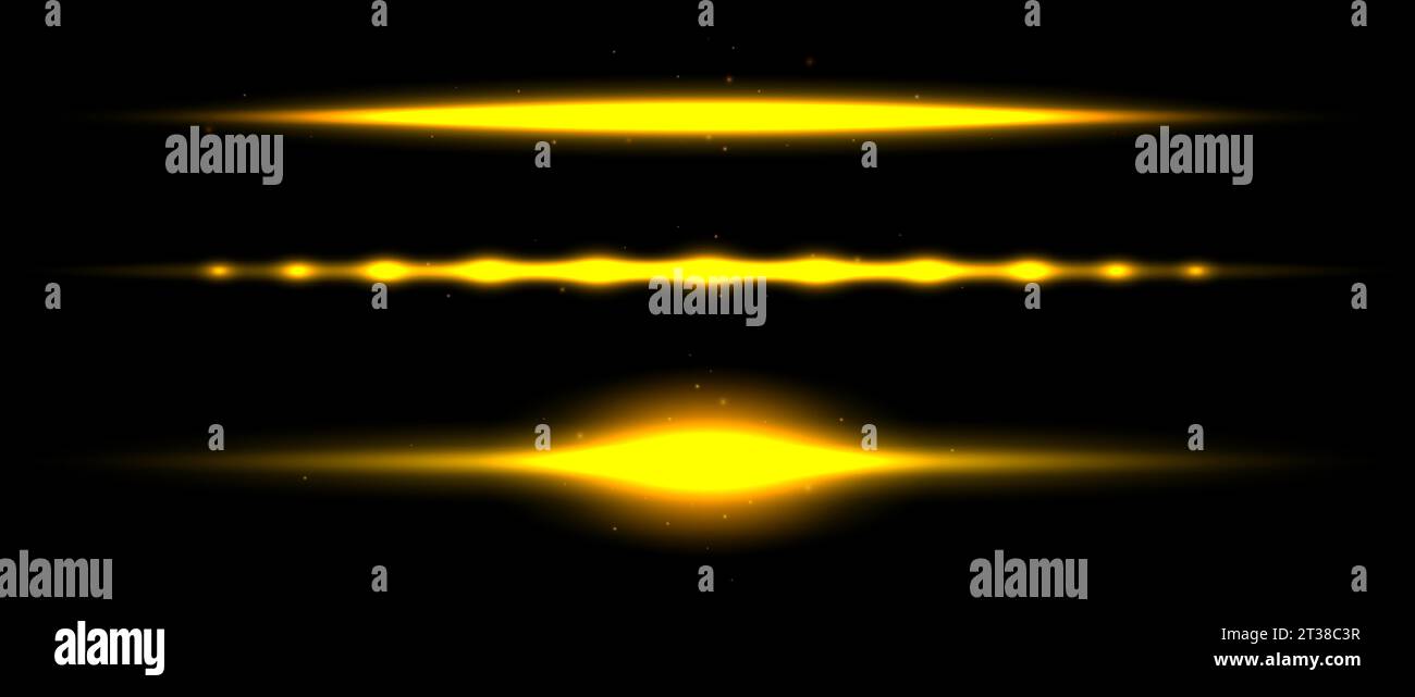 Gold neon divider lines set. Yellow glowing horizontal stripes ...
