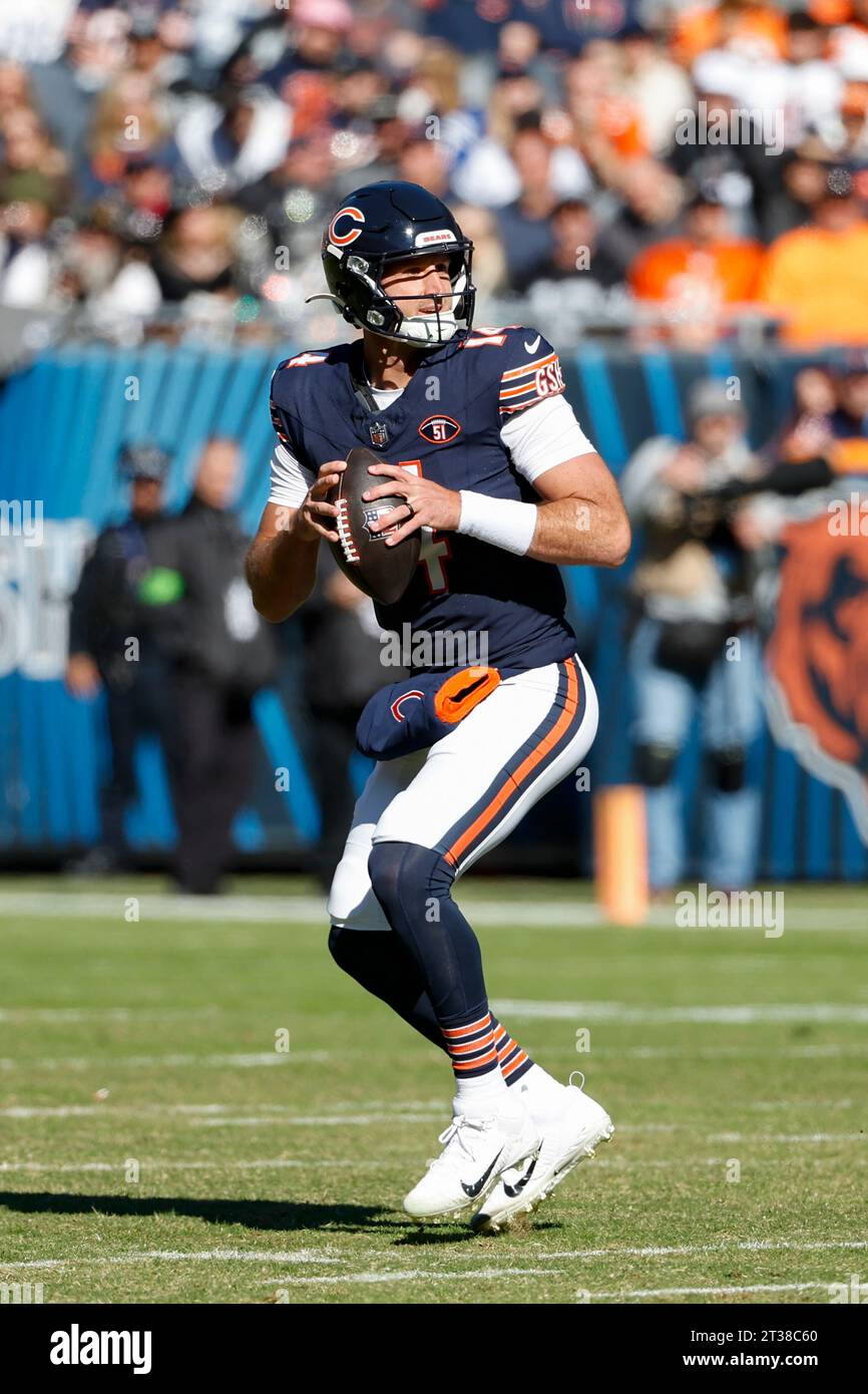 Chicago Bears quarterback Nathan Peterman (14) looks to pass the ball ...