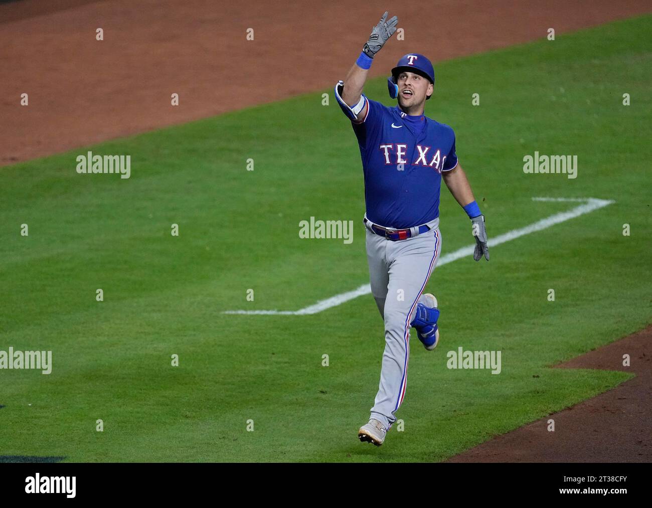 Houston, United States. 23rd Oct, 2023. Texas Rangers Nathaniel Lowe ...
