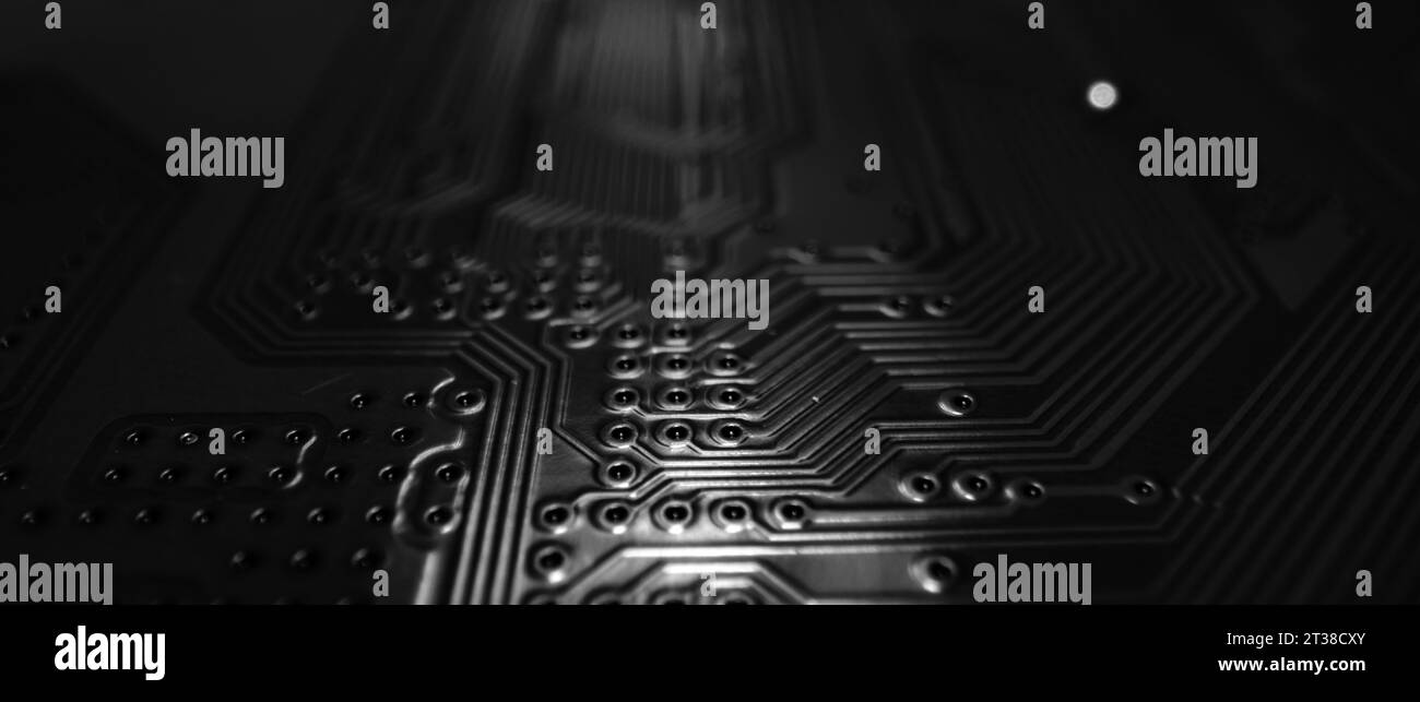 Technology background. High tech electronic circuit board background. Close-up macro electronic ...
