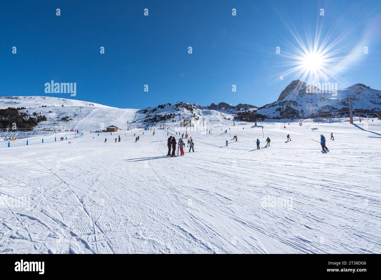 Grandvalira, Andorra: 2022 December 14: Skiers on the slopes of ...