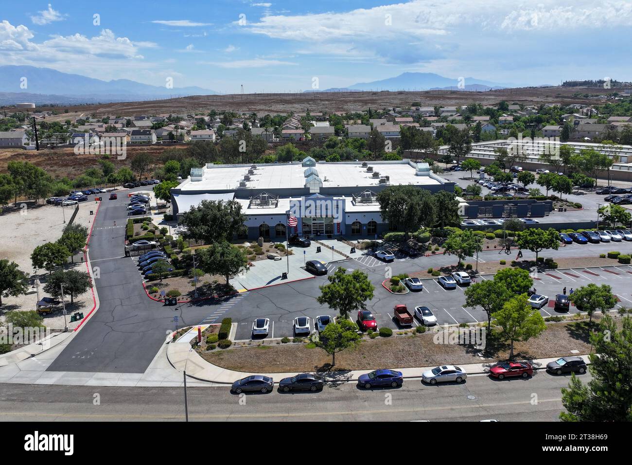 General overall aerial view of the Riverside-Lindbergh Tesla Dealership ...