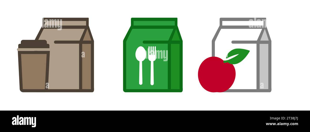 Paper bag lunch breakfast brown coffee cup spoon fork apple symbol icon ...