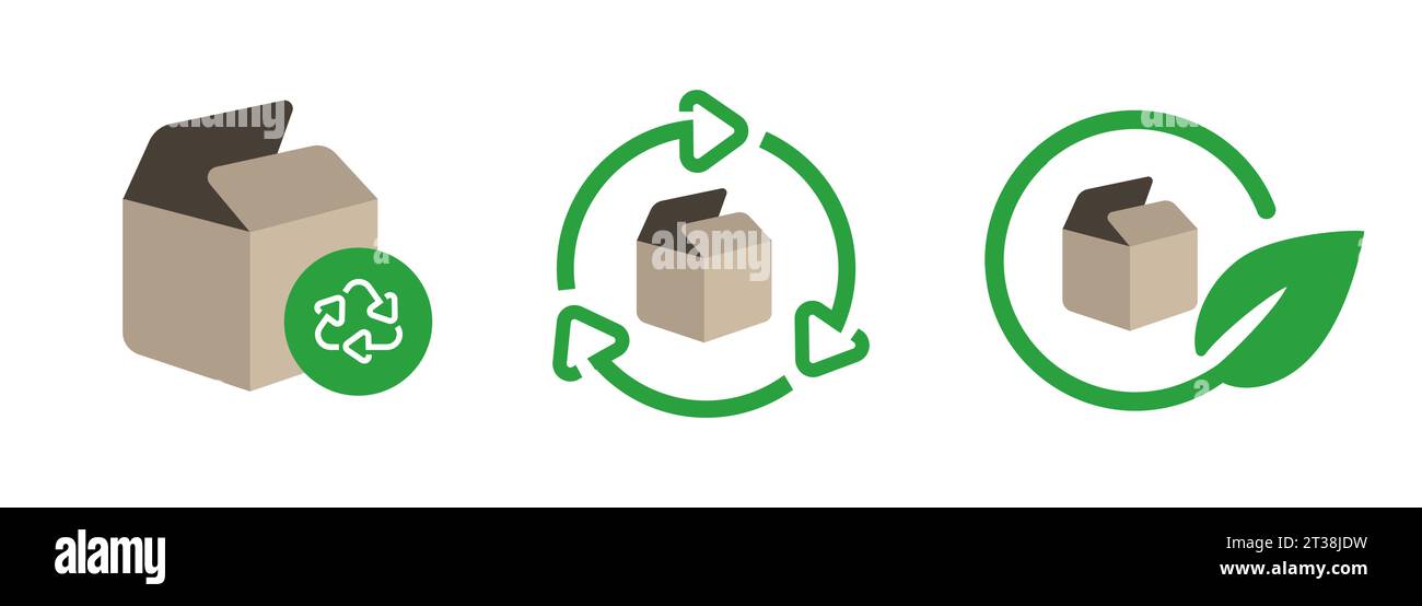 brown cardboard box recycle reuse green eco leaf environmental friendly symbol icon ...