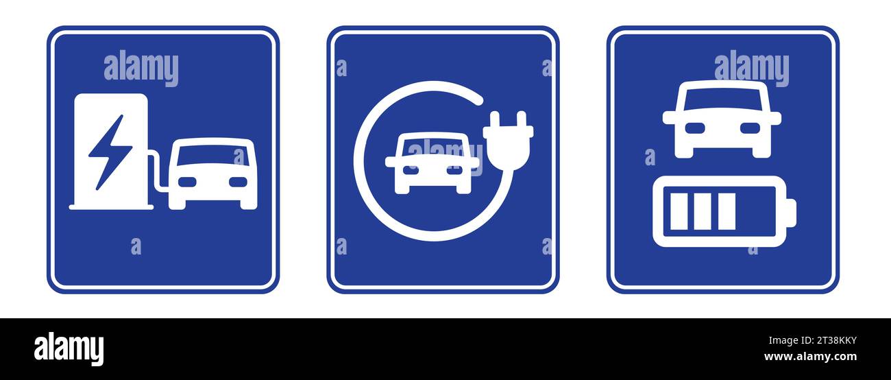 EV charging station electric vehicle car charger sign blue color Stock ...