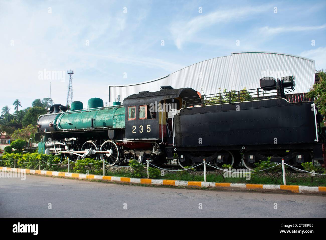 Antique model local bogie Steam locomotive on track railway for show ...