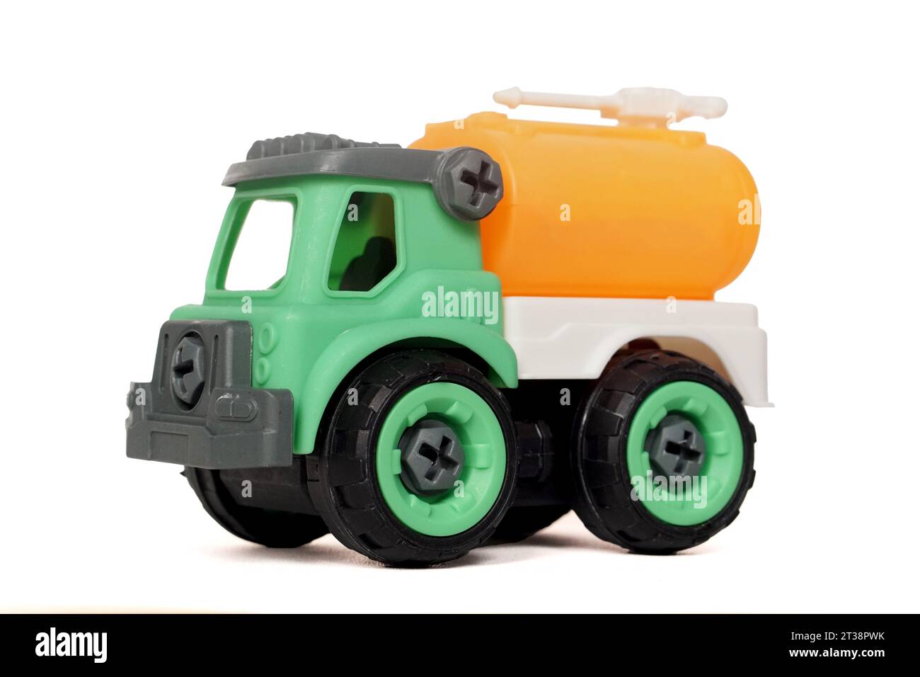 plastic water truck toy isolated on white background, DIY assemble toy ...