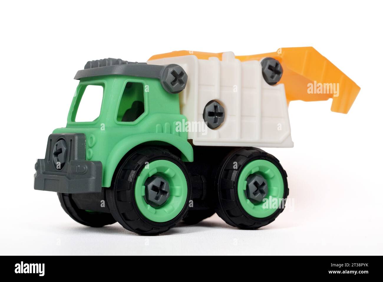 plastic garbage truck toy isolated on white background, DIY assemble ...