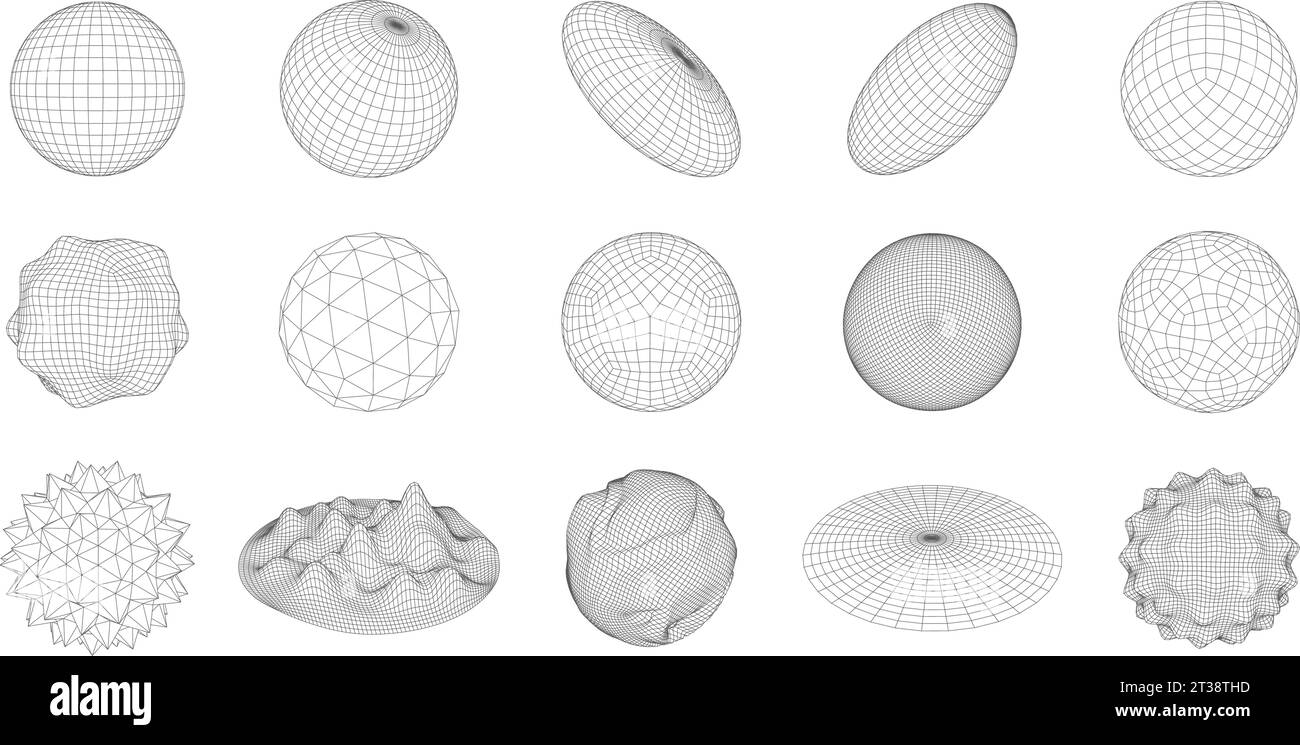 Wireframe 3D circle grid shapes. Geometric sphere mesh, abstract round ... Wireframe 3D circle grid shapes. Geometric sphere mesh, abstract round ...
