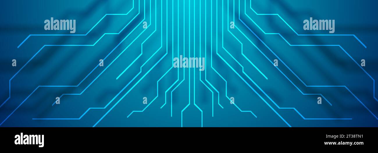 Bright blue circuit board chip lines tech background. Technology vector ...