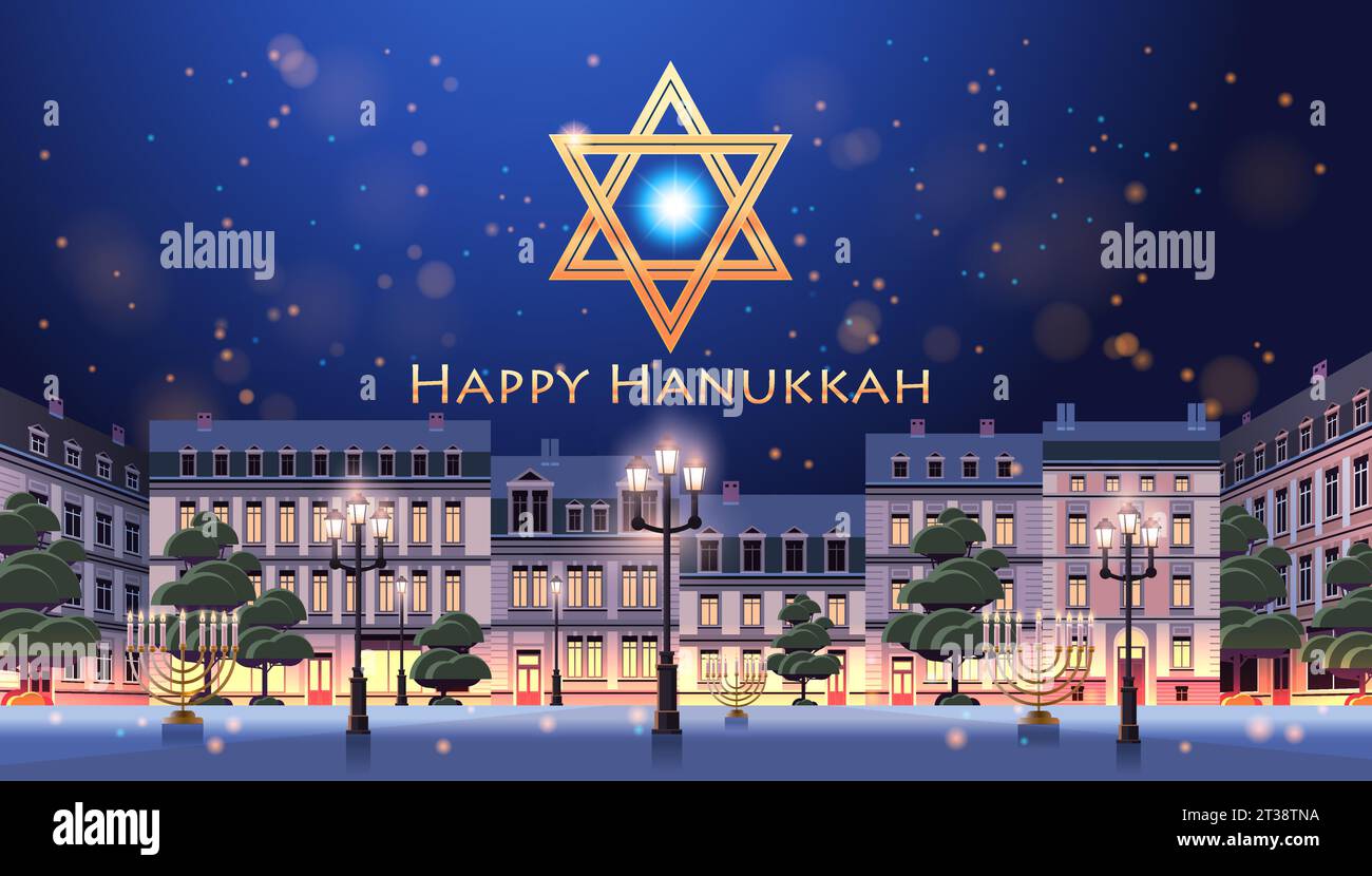 night city street with buildings light lamps and green trees happy ...