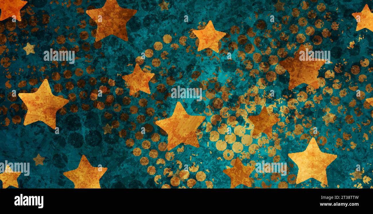 Golden stars on turquoise grunge abstract background. Luxury vector ...