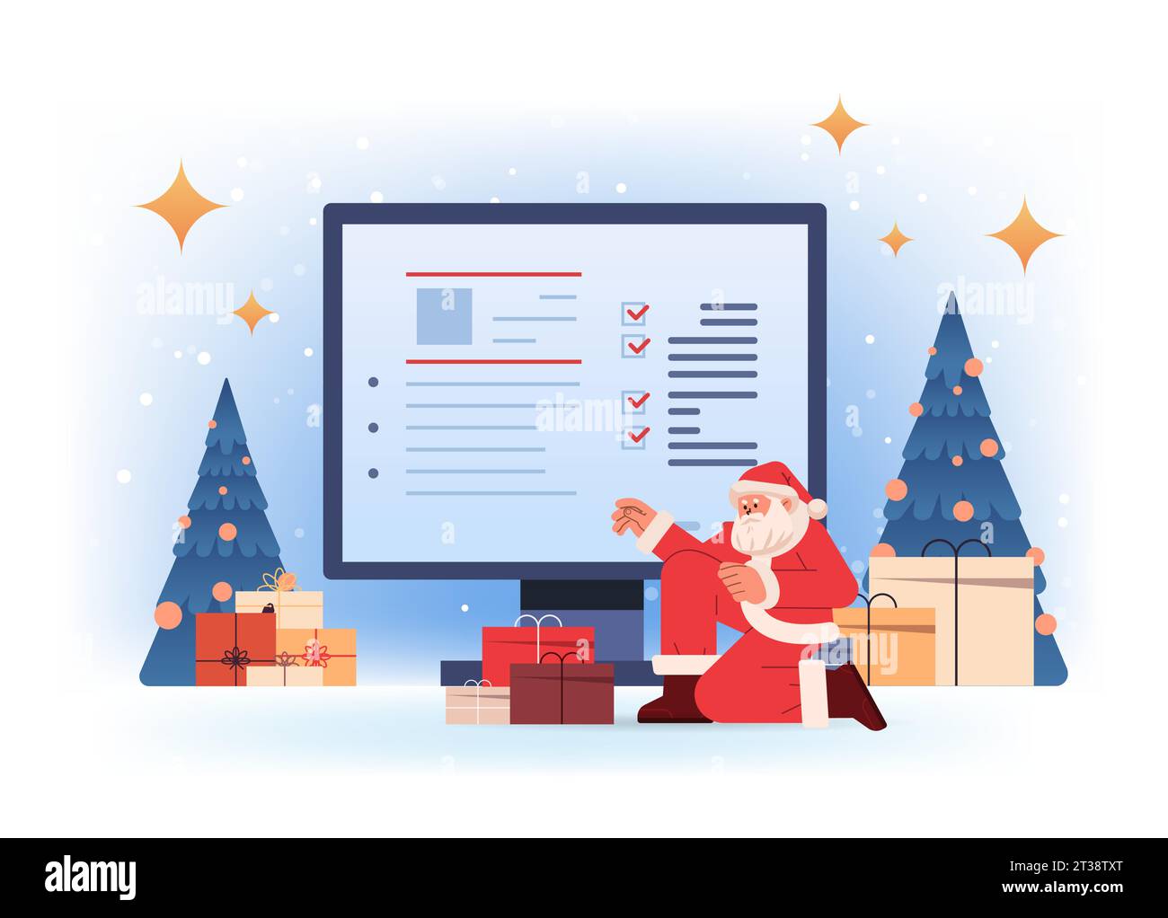 santa claus in red costume choosing resume curriculum vitae of new ...