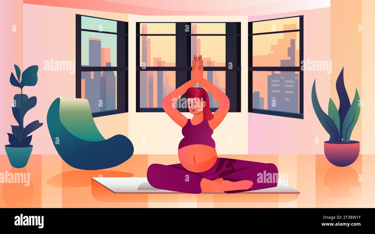 pregnant woman sitting lotus pose and doing yoga exercise pregnancy ...