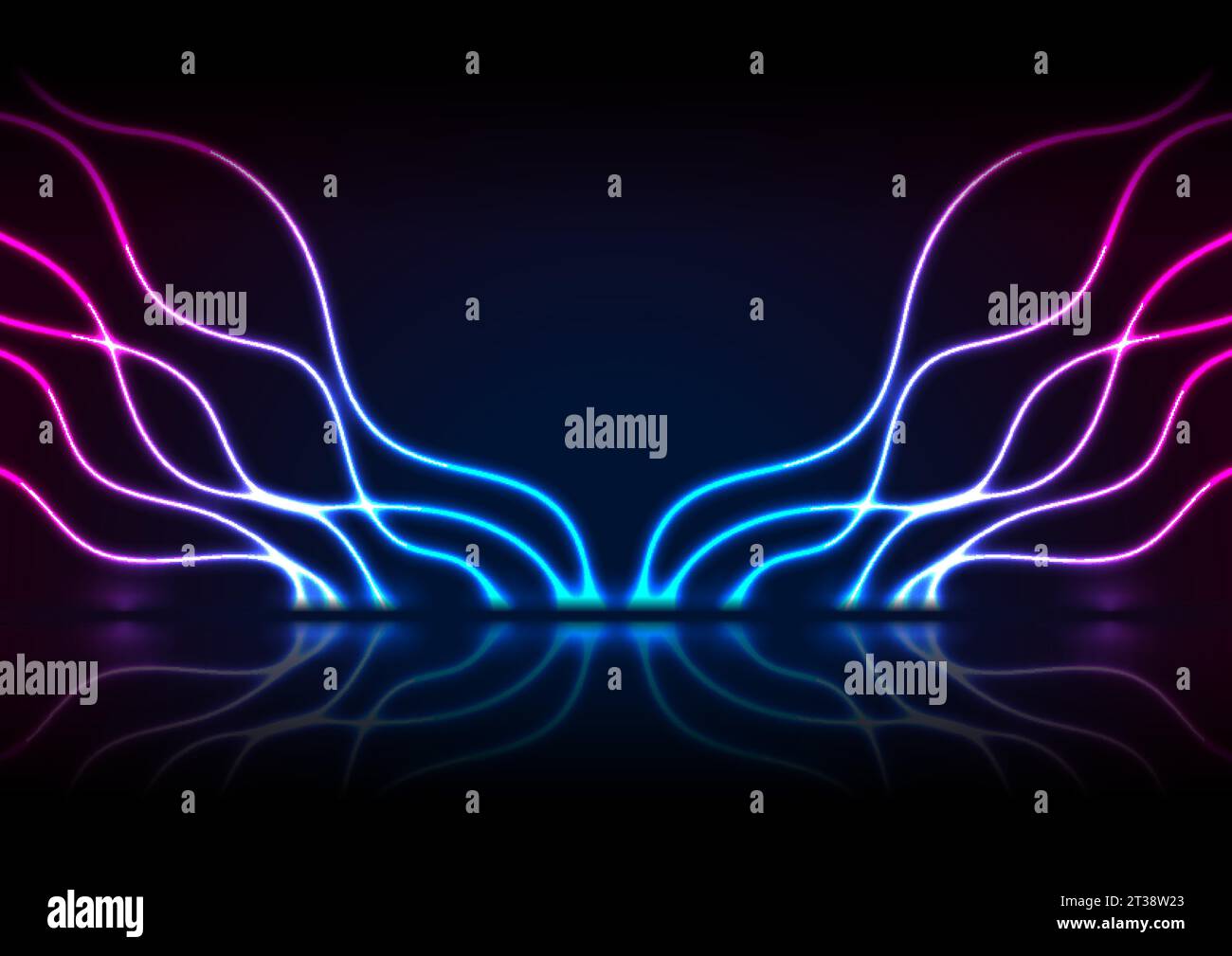 Blue purple neon wavy pattern with reflection. Abstract shiny ...