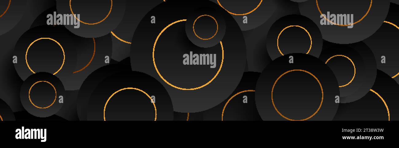 Tech geometric background with abstract golden and black circles. Vector banner design Stock ...