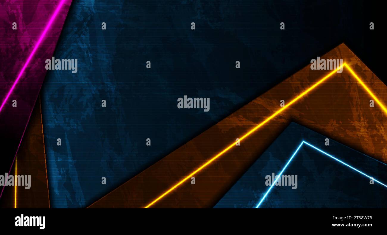 Colorful neon laser lines. Abstract grunge tech graphic design. Old ...