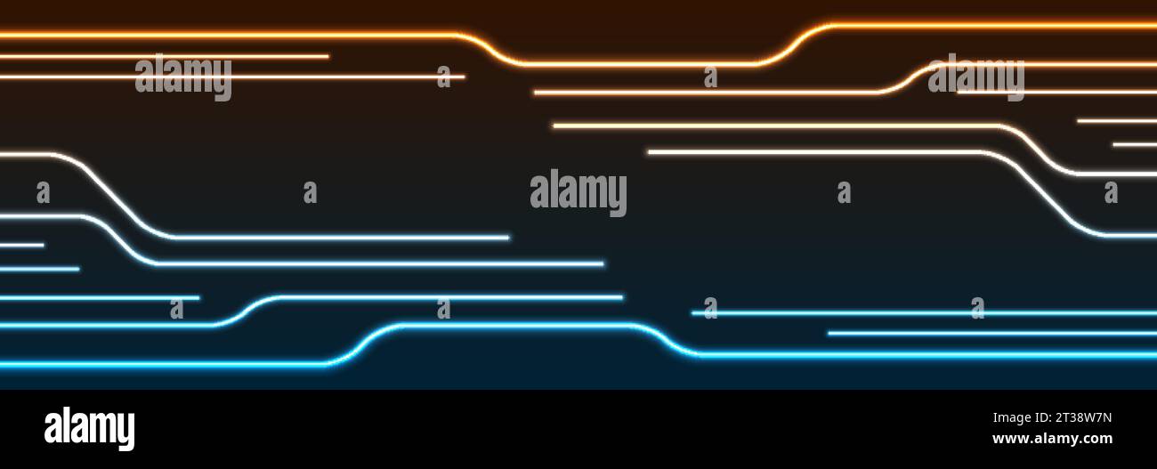 Glowing blue orange neon circuit board lines abstract banner design ...