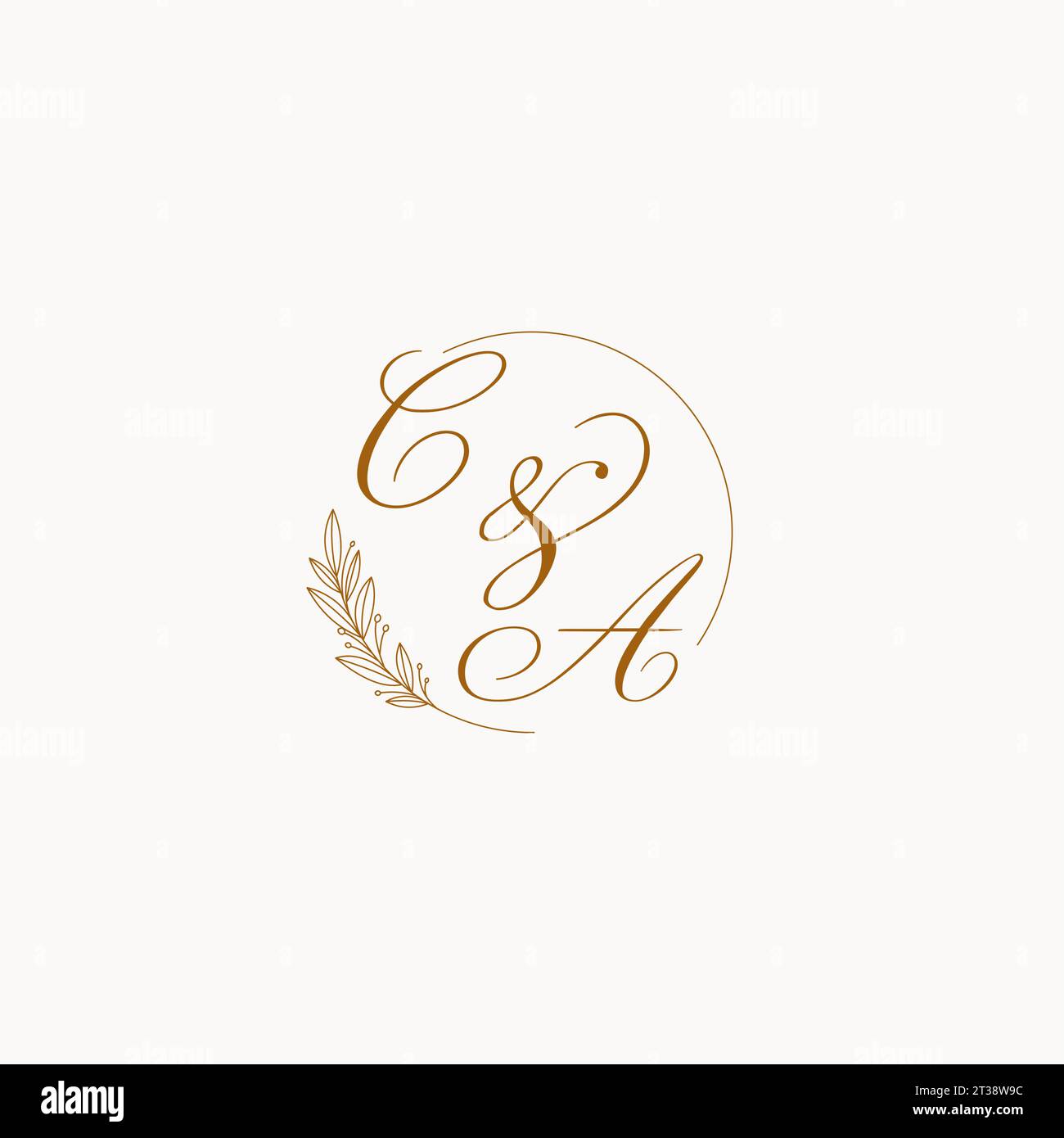 Initials CA wedding monogram logo with leaves and elegant circular ...