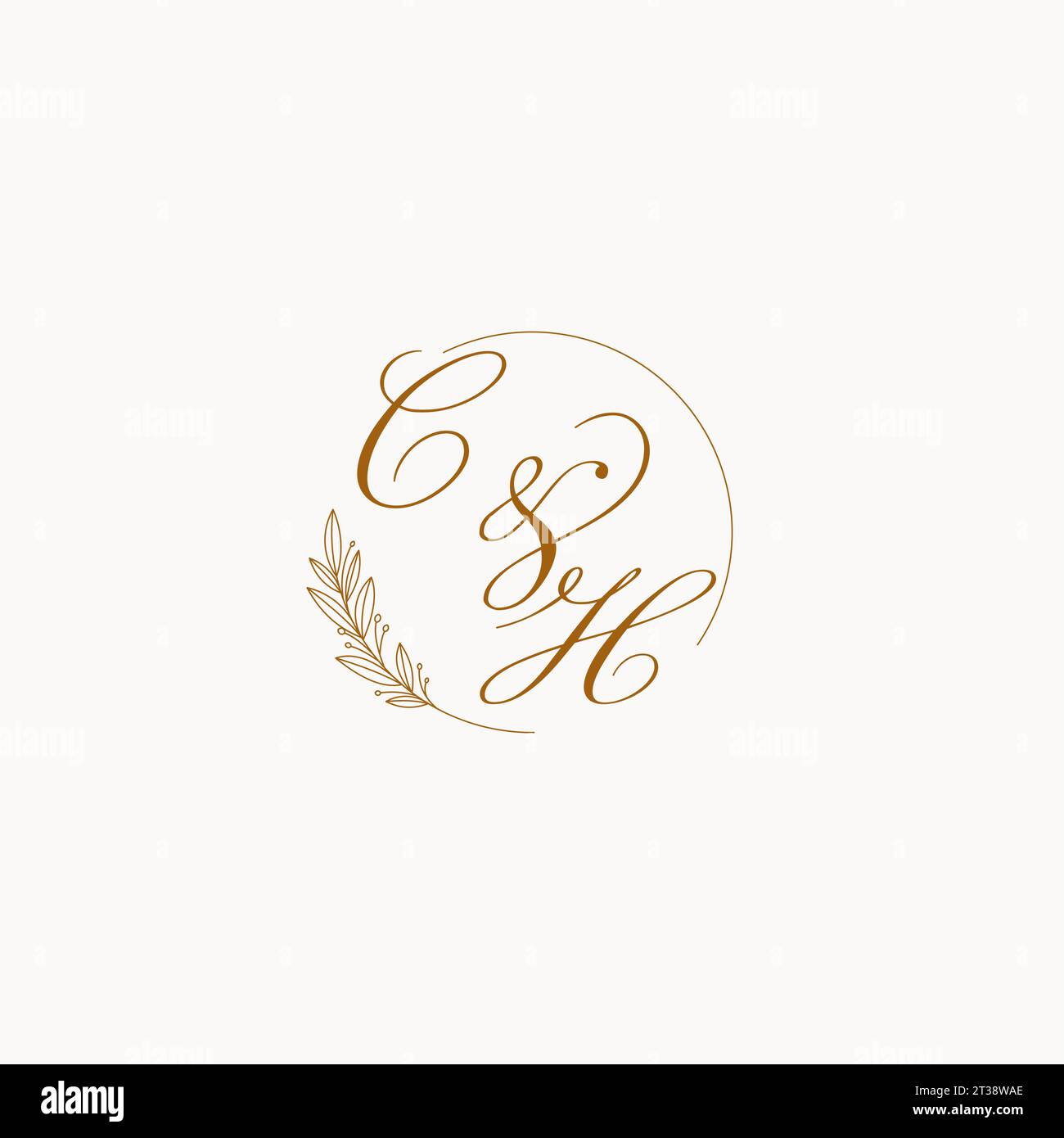 Initials CH wedding monogram logo with leaves and elegant circular ...