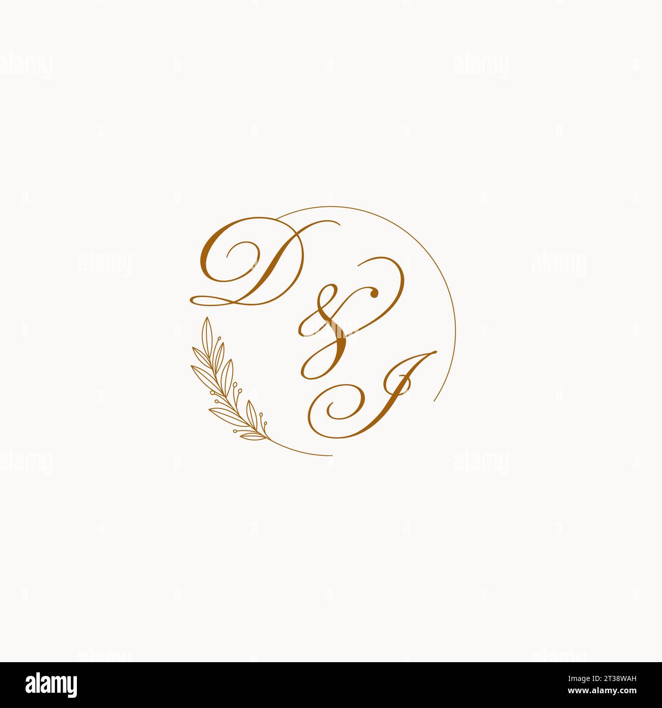 Initials DI wedding monogram logo with leaves and elegant circular ...