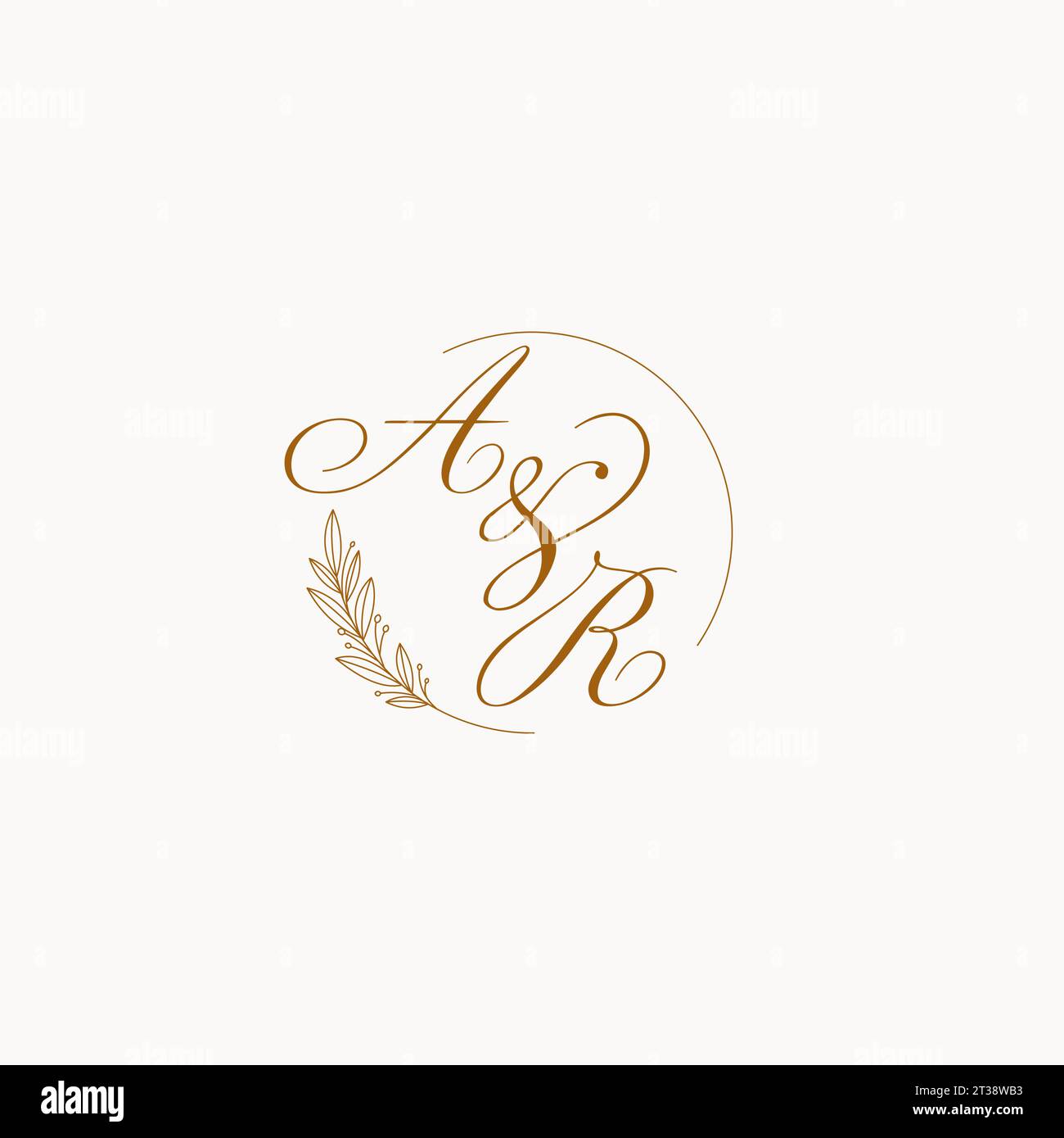 Initials AR wedding monogram logo with leaves and elegant circular ...