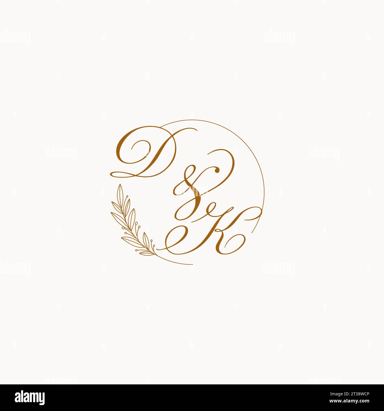 Initials Dk Wedding Monogram Logo With Leaves And Elegant Circular
