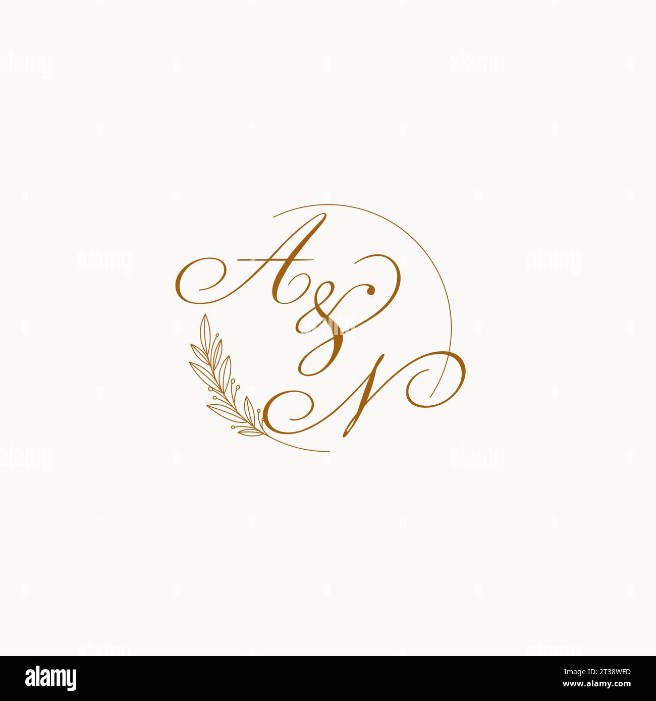 Initials AN wedding monogram logo with leaves and elegant circular ...