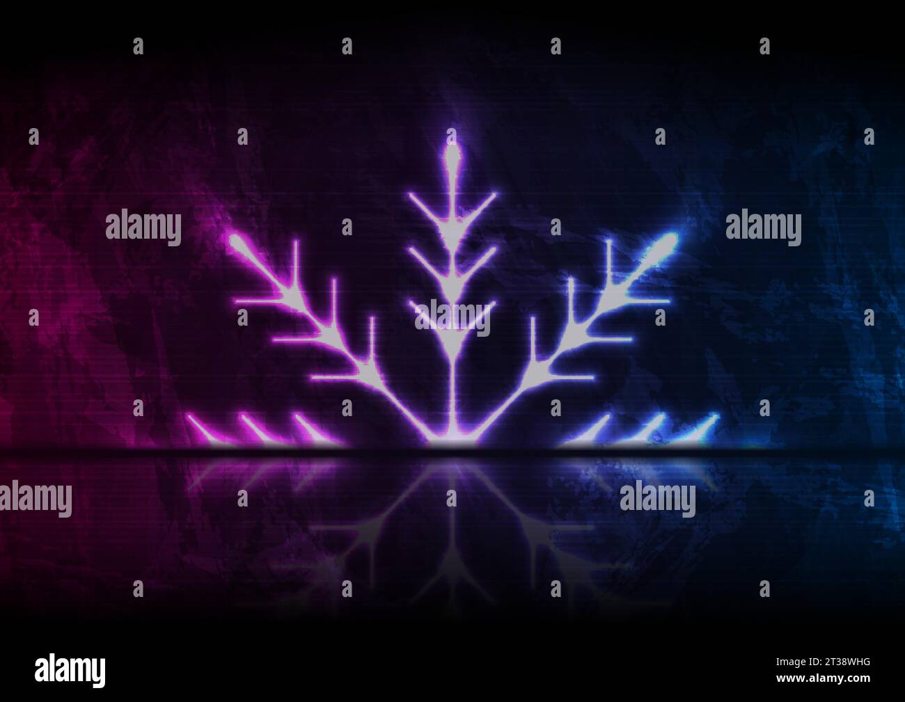 Neon blue purple snowflake on grunge wall background. Vector Christmas ...