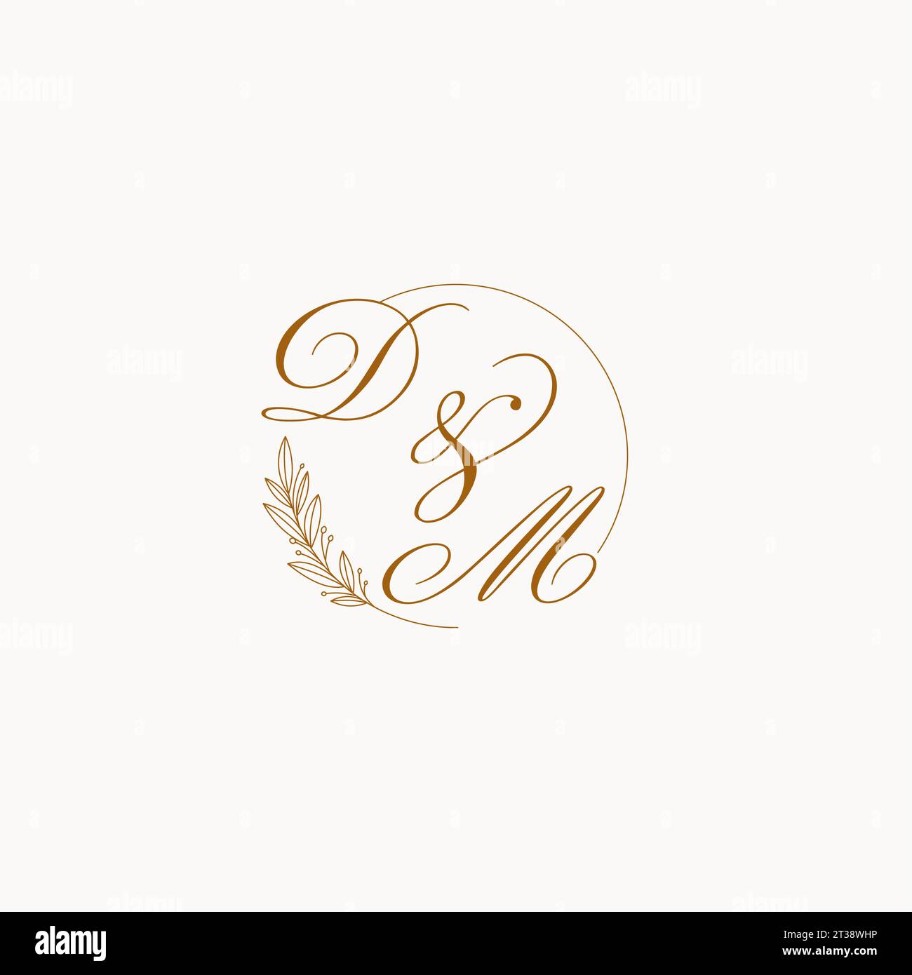 Initials DM wedding monogram logo with leaves and elegant circular ...