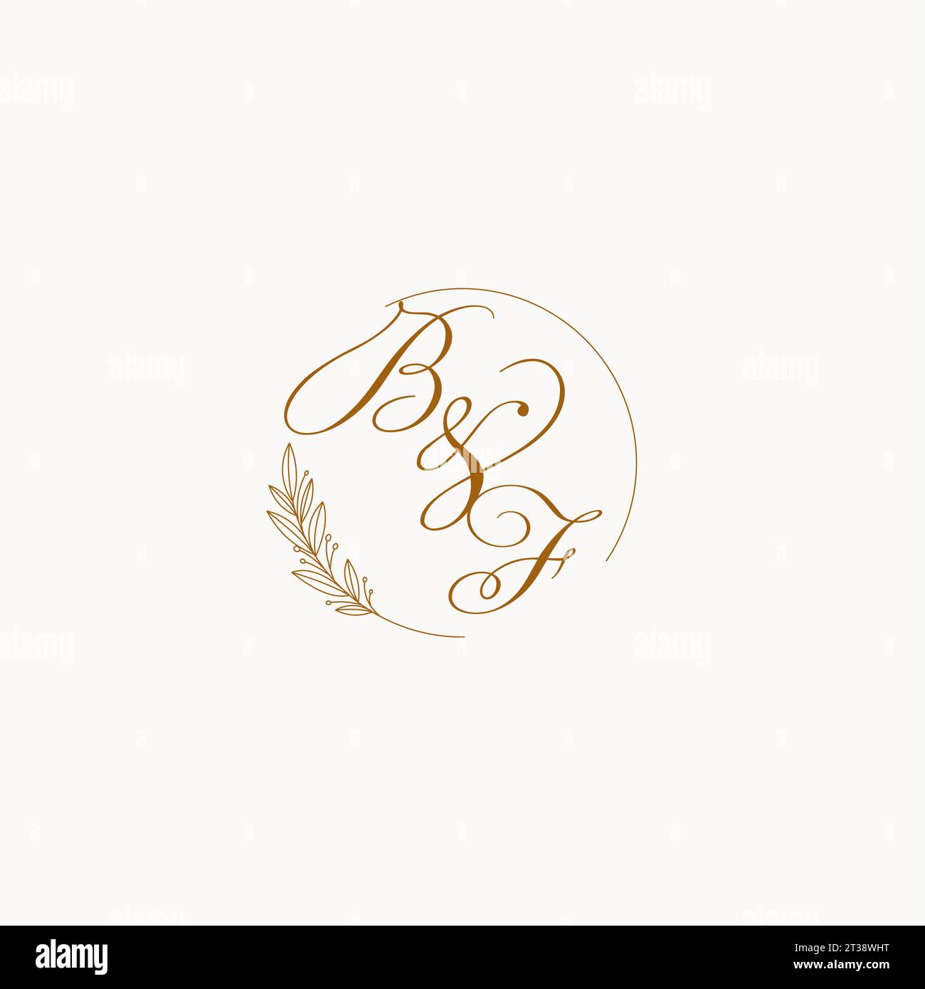 Initials BF wedding monogram logo with leaves and elegant circular ...