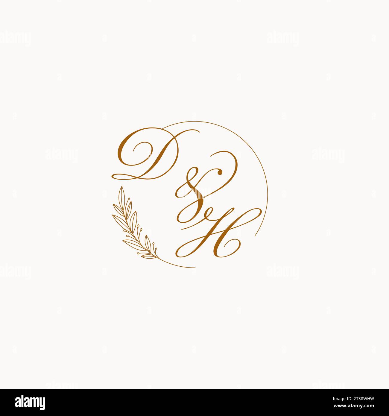 Initials DH wedding monogram logo with leaves and elegant circular ...