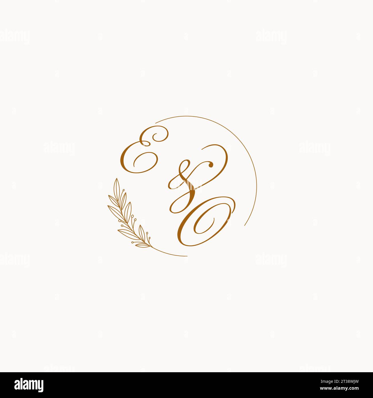 Initials EO wedding monogram logo with leaves and elegant circular ...