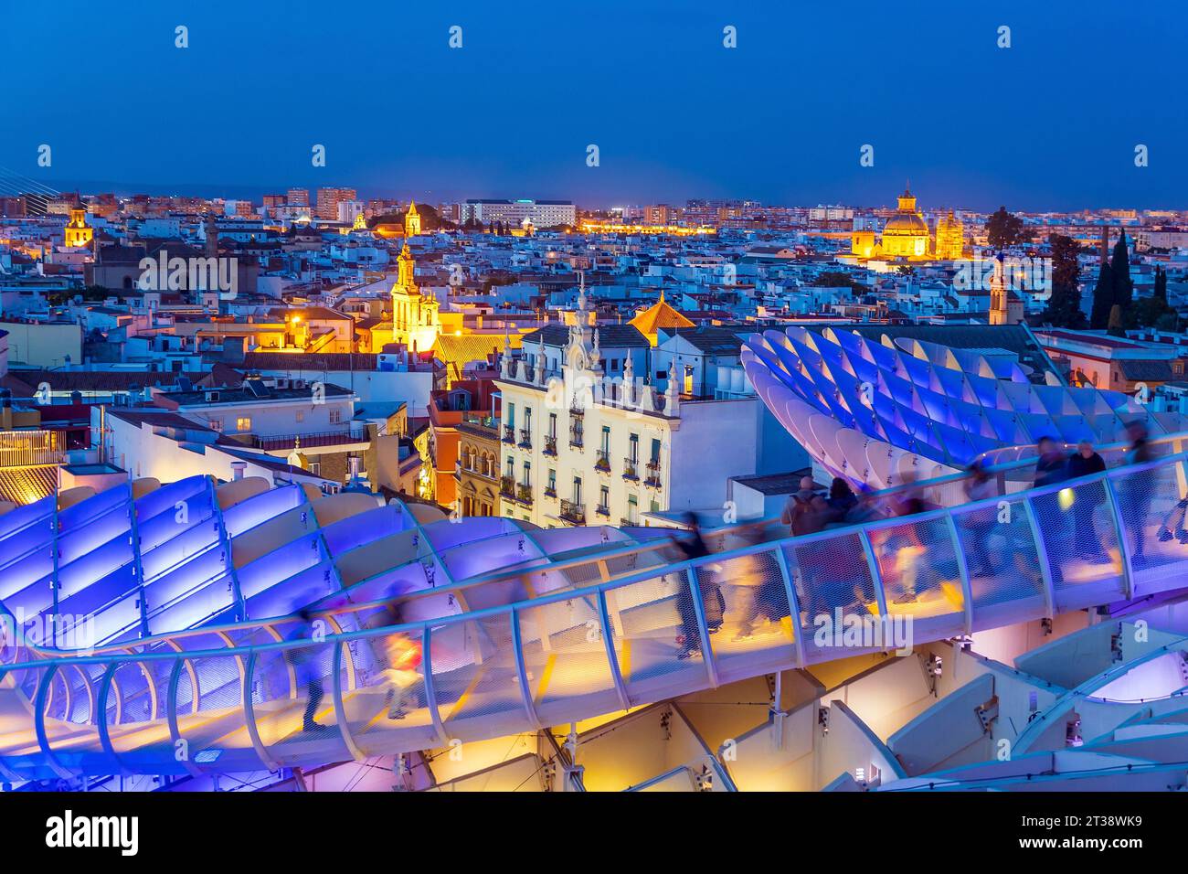 Metropol Parasol wooden structure with Seville city skyline in the old ...