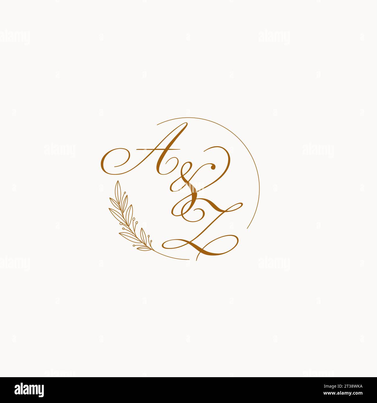 Initials AZ wedding monogram logo with leaves and elegant circular ...