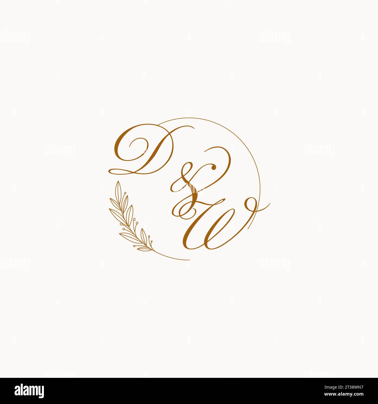 Initials DW wedding monogram logo with leaves and elegant circular ...