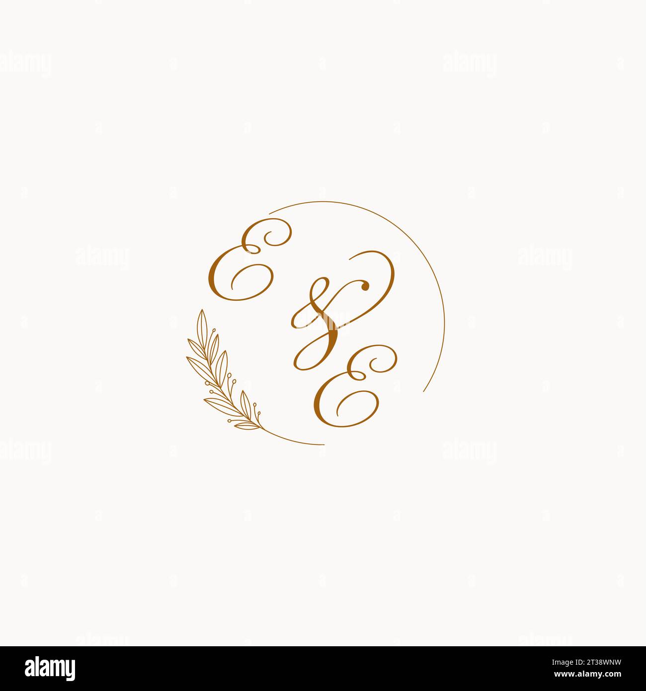 Initials EE wedding monogram logo with leaves and elegant circular ...