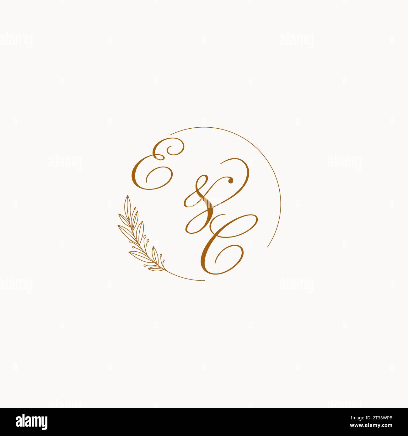 Initials EC wedding monogram logo with leaves and elegant circular ...