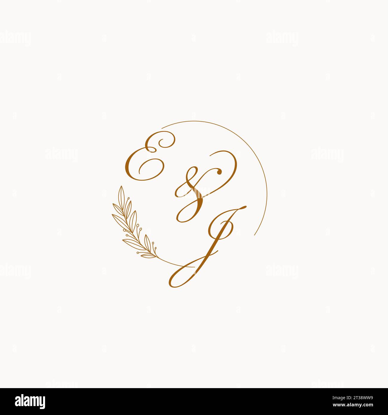 Initials EJ wedding monogram logo with leaves and elegant circular ...