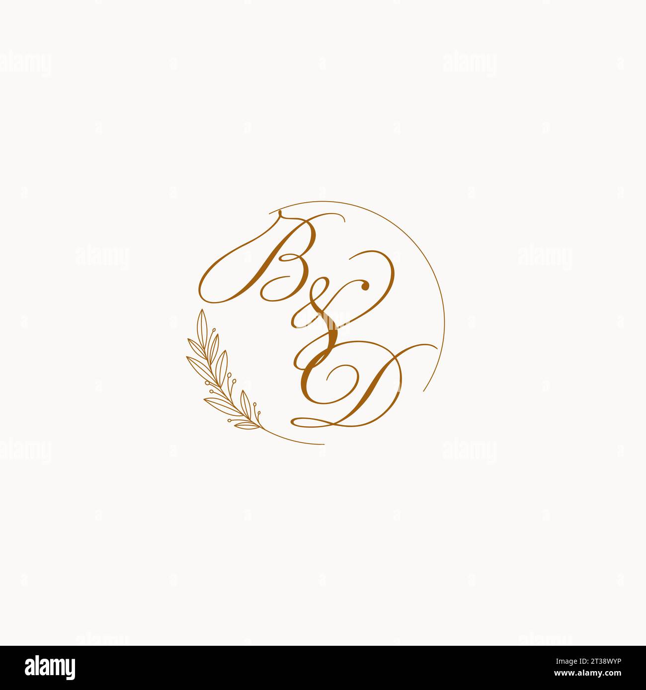 Initials BD wedding monogram logo with leaves and elegant circular ...