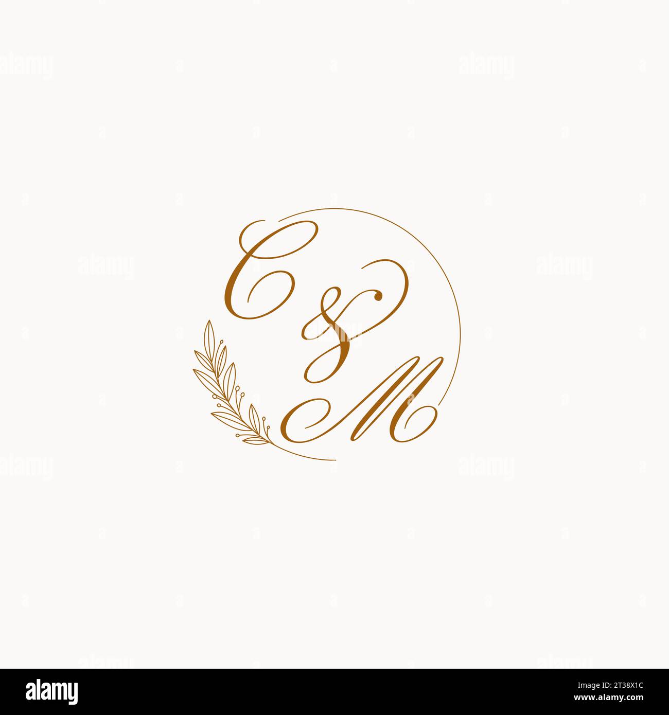Initials CM wedding monogram logo with leaves and elegant circular ...
