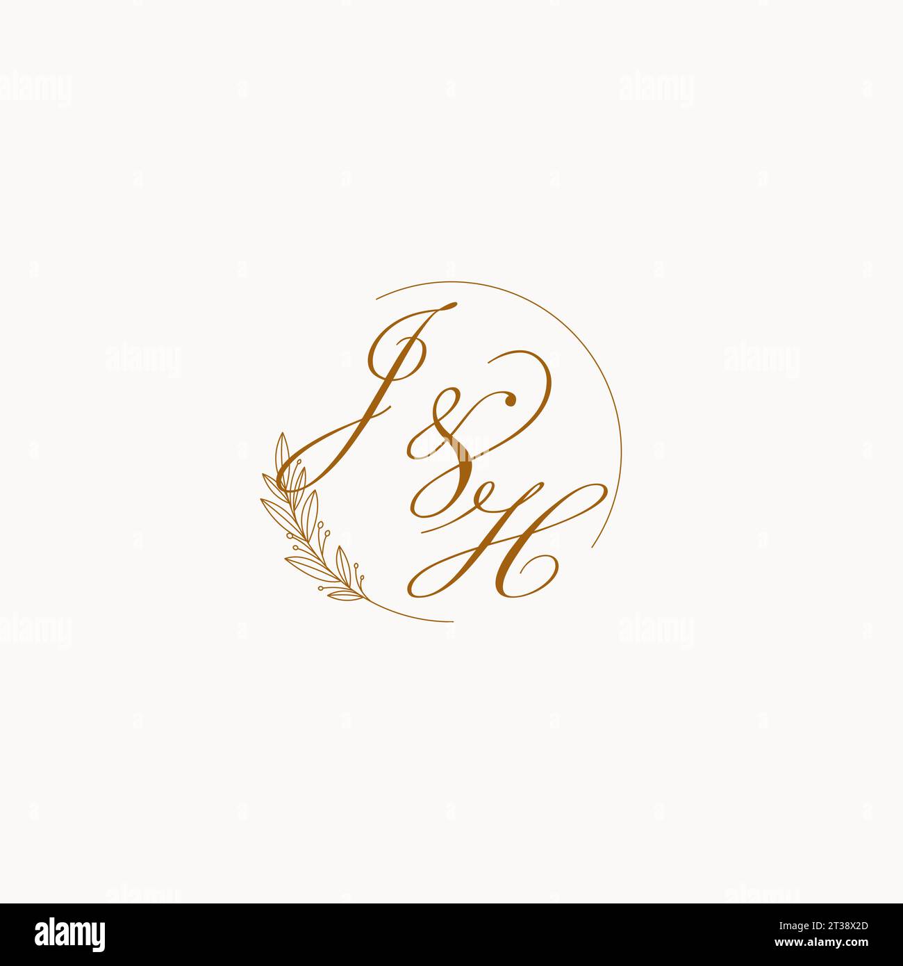 Initials JH wedding monogram logo with leaves and elegant circular lines vector graphic Stock ...