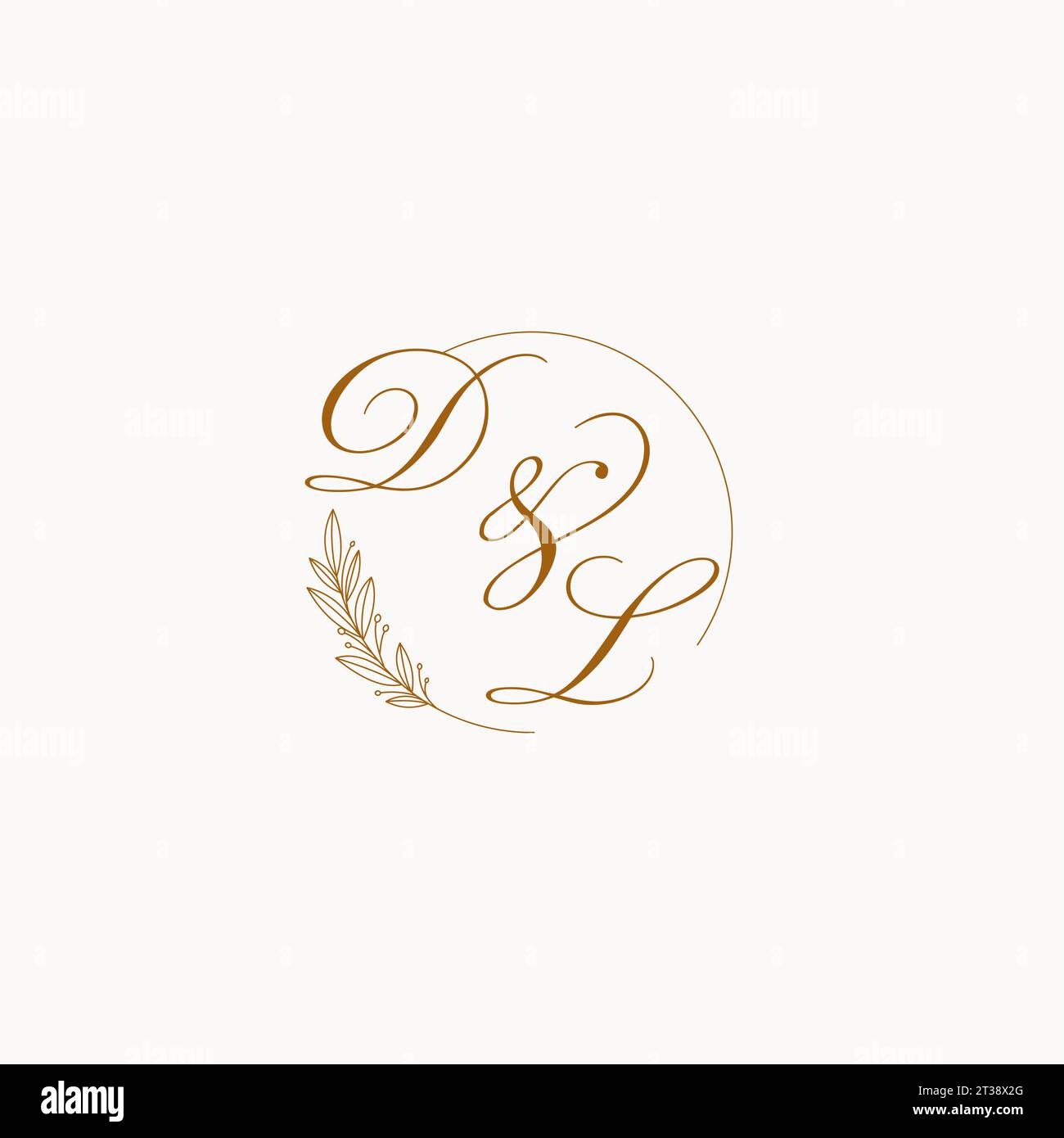 Initials DL wedding monogram logo with leaves and elegant circular ...