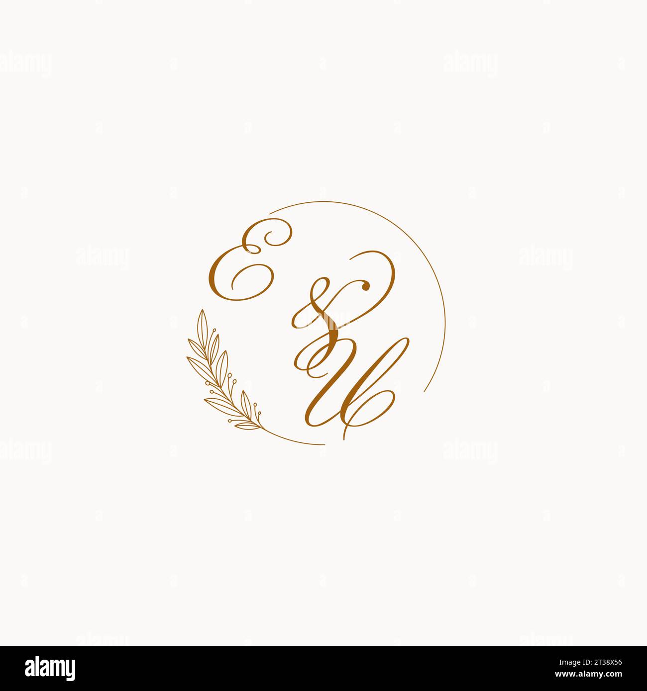 Initials Eu Wedding Monogram Logo With Leaves And Elegant Circular Lines Vector Graphic Stock