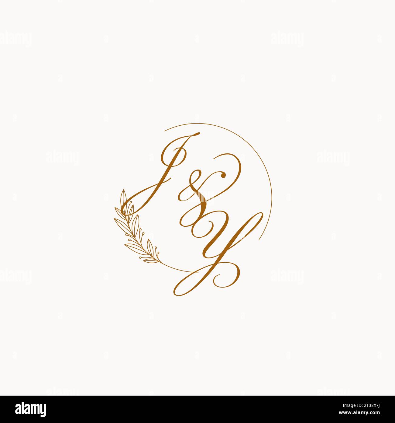 Initials JY wedding monogram logo with leaves and elegant circular ...