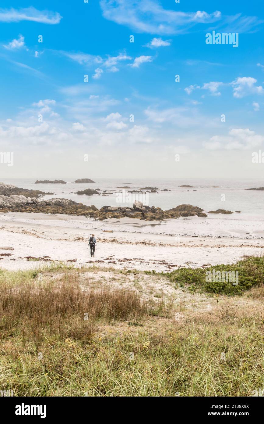 Exploring the beach in the mist morning at Kejimkujik National Park ...