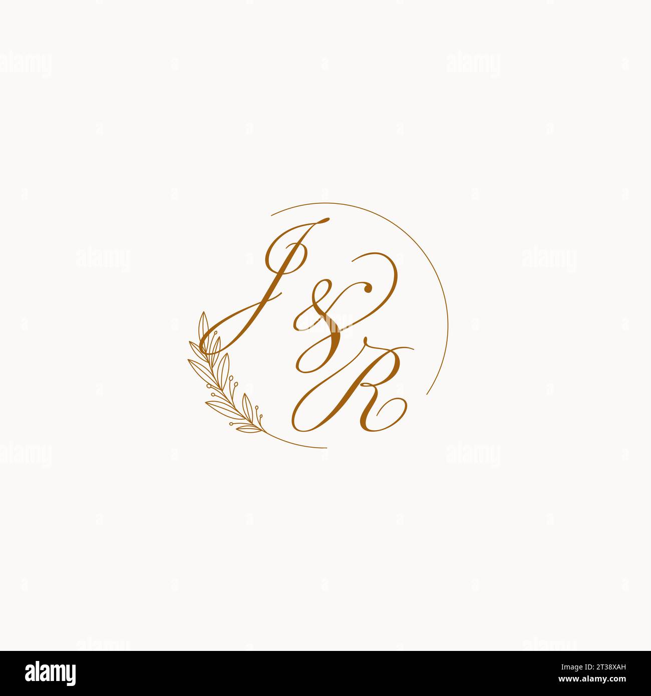 Initials JR wedding monogram logo with leaves and elegant circular ...