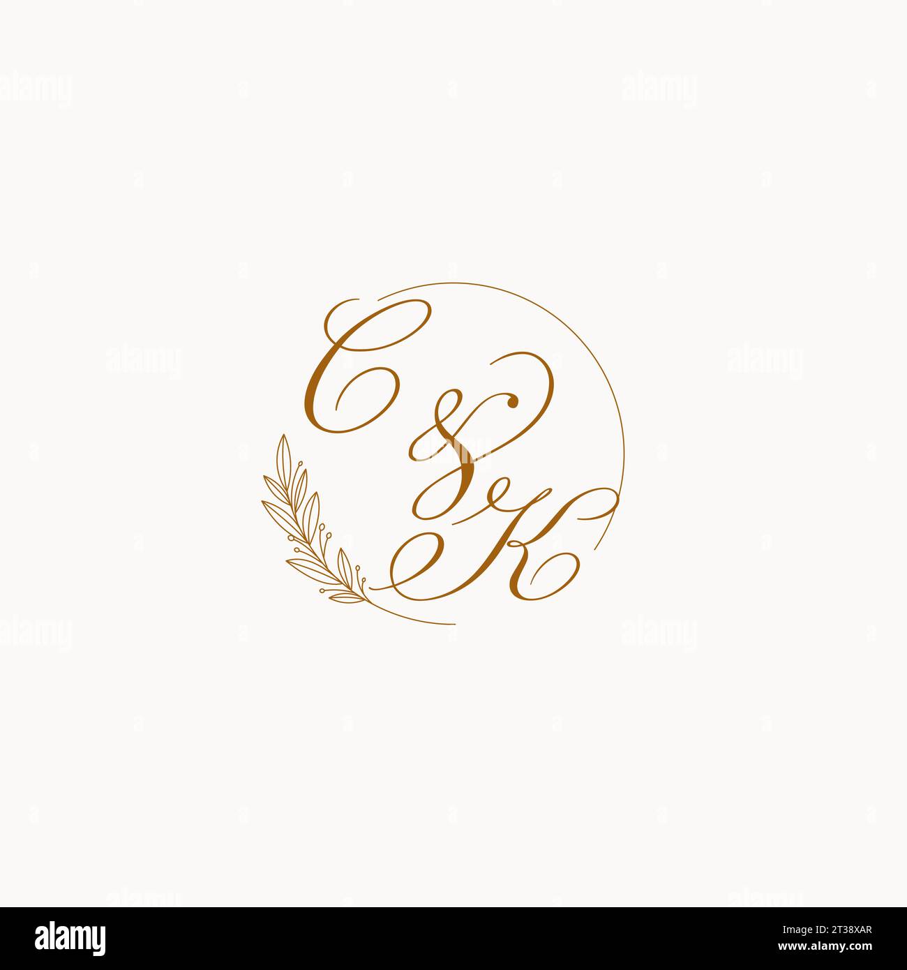Initials CK wedding monogram logo with leaves and elegant circular ...