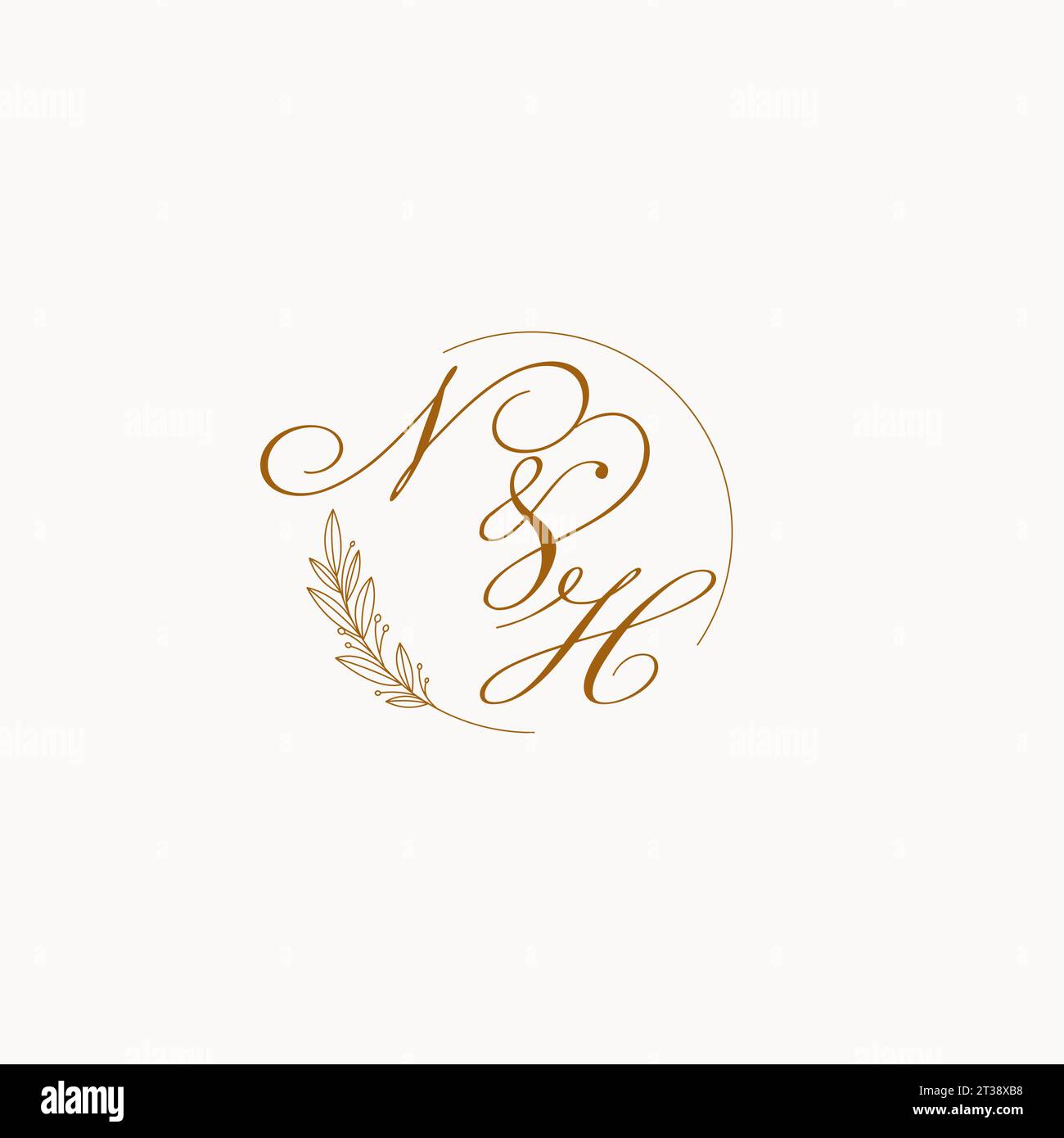 Initials NH wedding monogram logo with leaves and elegant circular lines vector graphic Stock ...